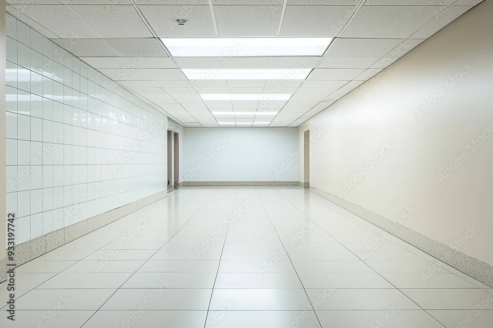 Mockup of empty big hall wall, vacant, 3D rendering. Museum gallery ...