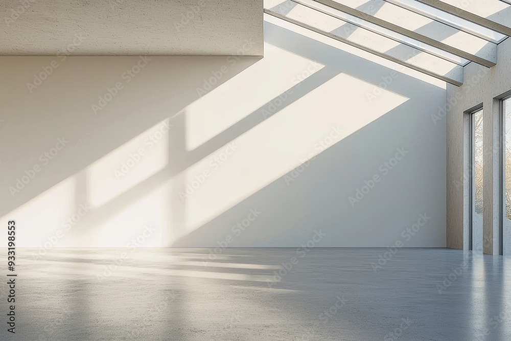 3D rendering of a large white wall mockup in a modern gallery with a ...