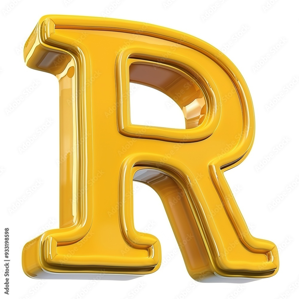 Large Capital Letter R in Cartoon Style Yellow 3D: A Bold and Vibrant ...
