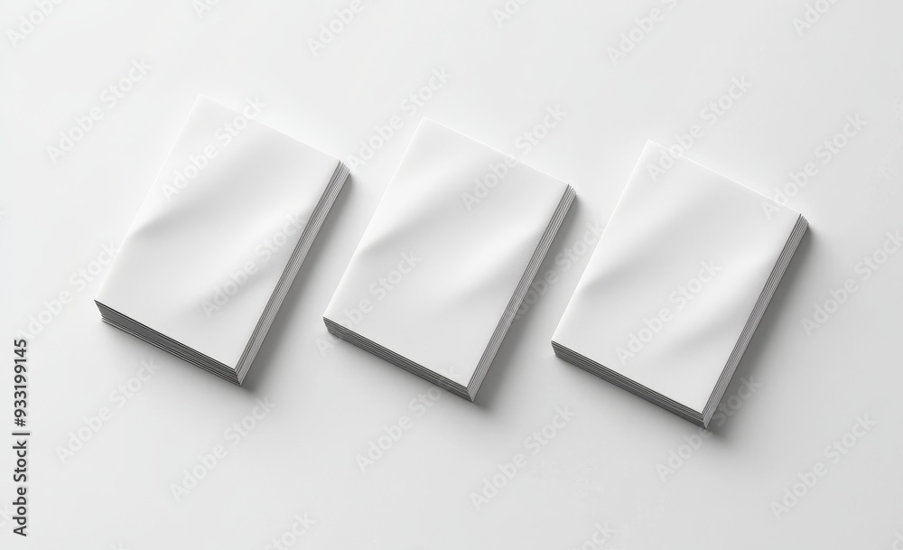Set of white blank booklet mock-up types. Top view, 3D rendering. Empty ...