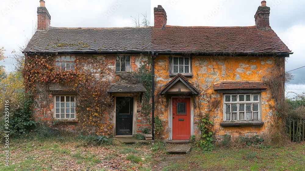 before and after comparison of renovated country house split image shows dilapidated structure ...