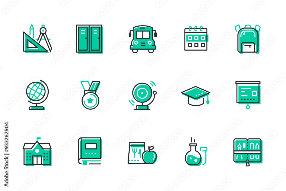 Beginning of the school year - set of line design style icons isolated ...
