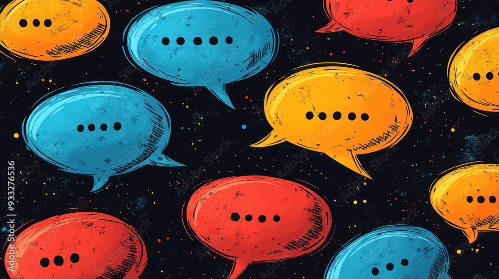 colorful cartoonstyle speech bubbles overlapping in a lively ...