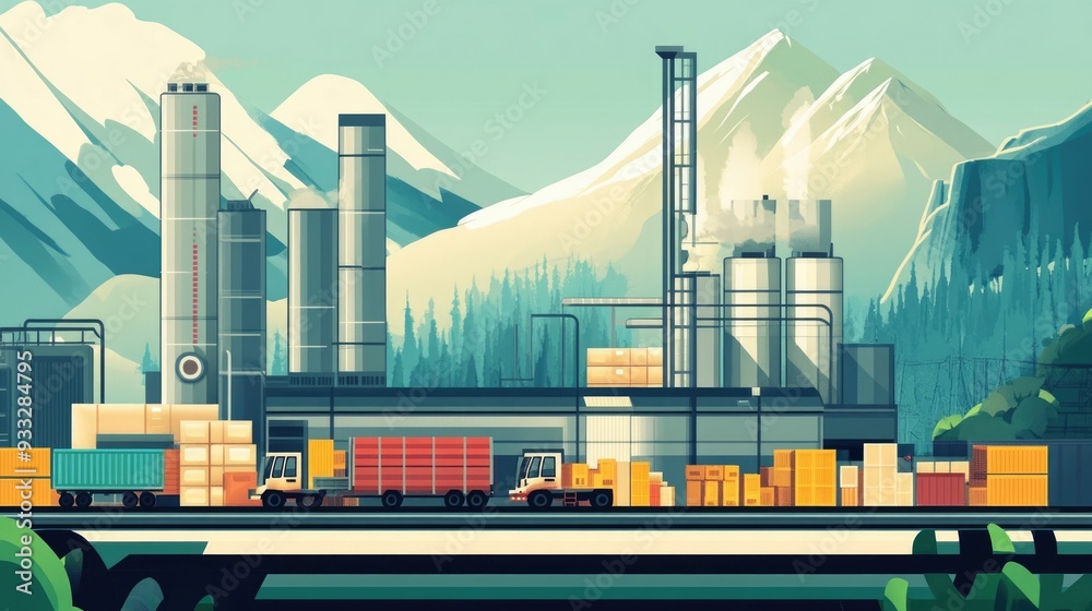 Flat design depicting the tracking and management of raw material ...