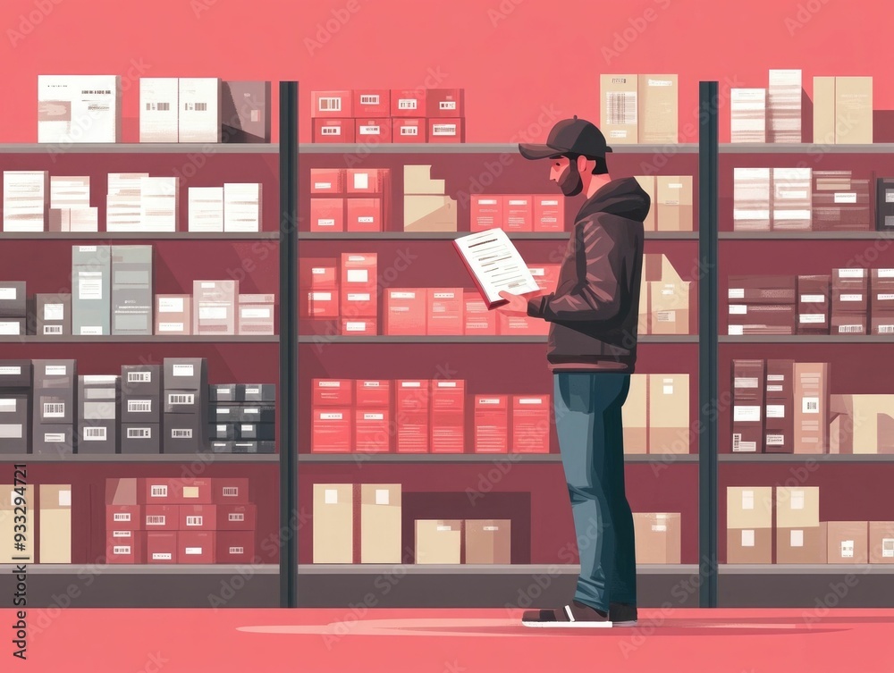 Flat design depicting various elements of advanced inventory management ...