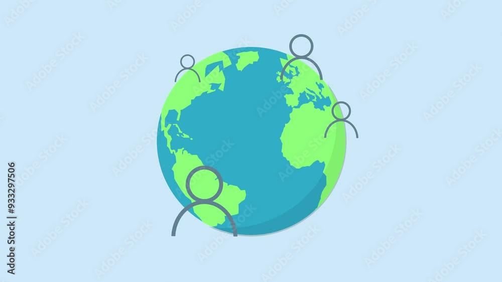 Illustrated earth appearing on screen. Person icons appearing in ...