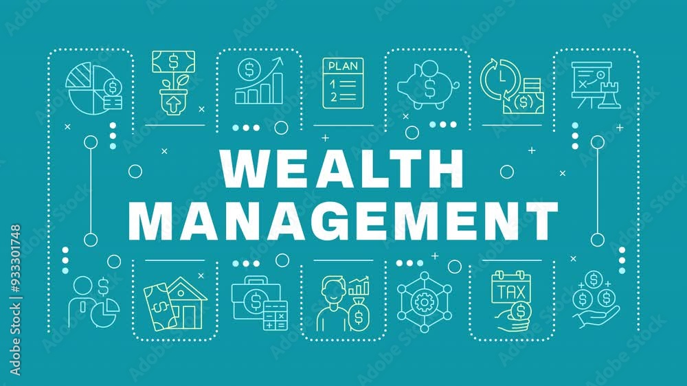 Wealth management word banner animation. Financial planning, estate ...