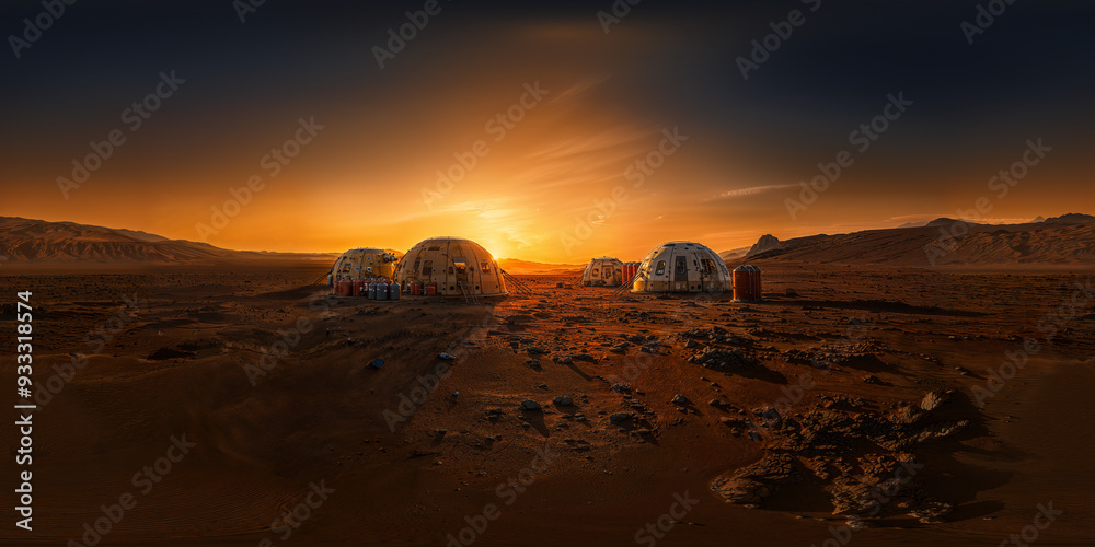 Science base and Space shuttle on Mars land 8K VR, VR 360 degree Mars ...