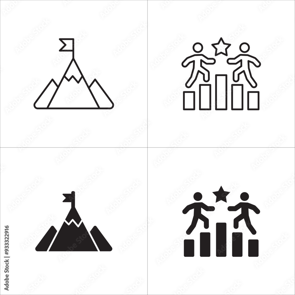 Target mountain icon set. Growth chart symbol. Aim and objective icons ...