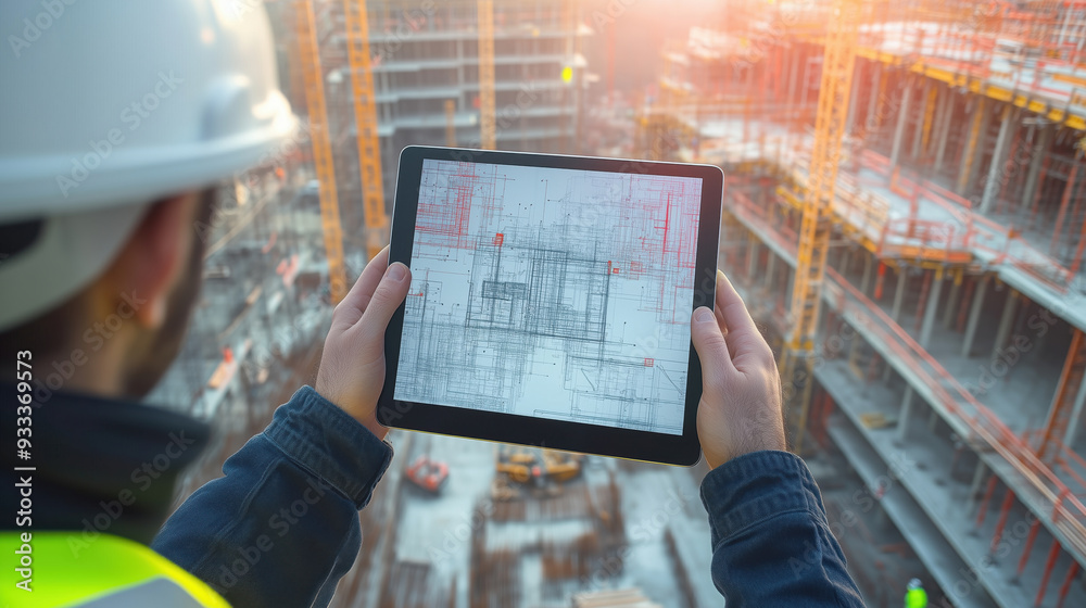 Supervisor Analyzing Building Layout on Tablet. Construction supervisor ...