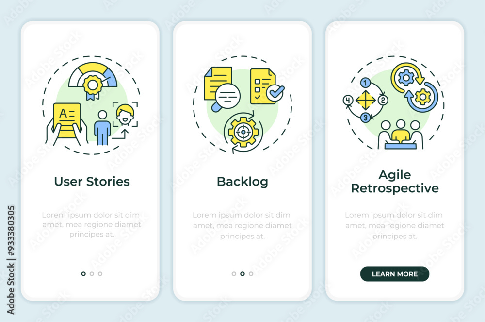 Essential agile components onboarding mobile app screen. Walkthrough 3 ...