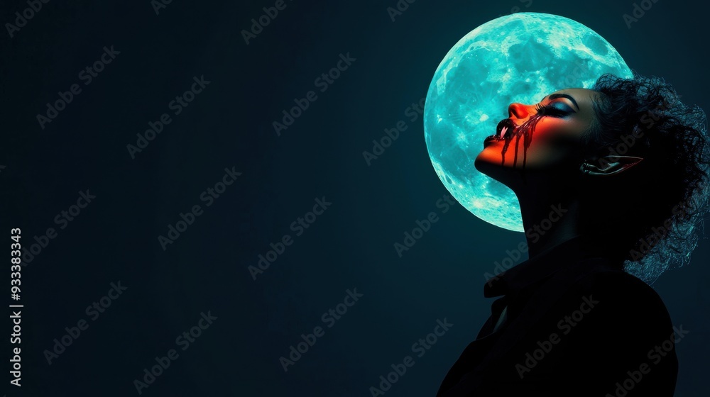 Sinister Vampire with Bared Fangs Under Full Moon - Horror Bloodthirsty ...