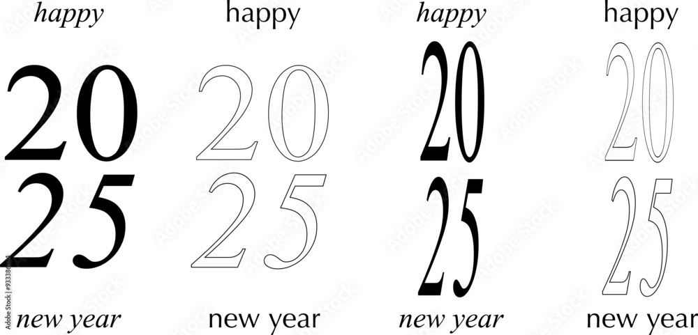 Vector set of 2025 year black horizontal fonts on transparent ...