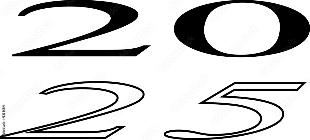 Vector 2025 year black horizontal font on transparent background. Happy ...