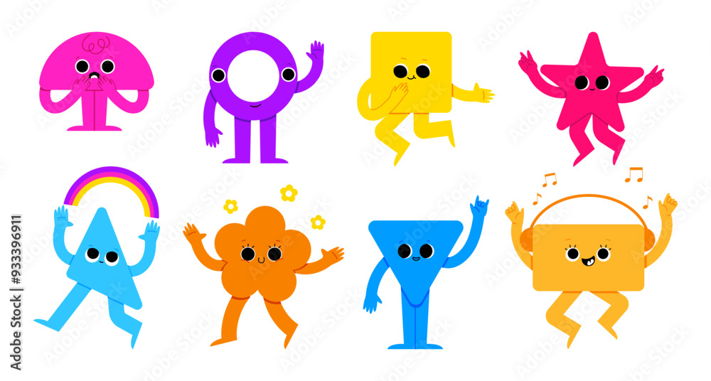 Cute vector set of Abstract geometric characters. Geometric comic ...