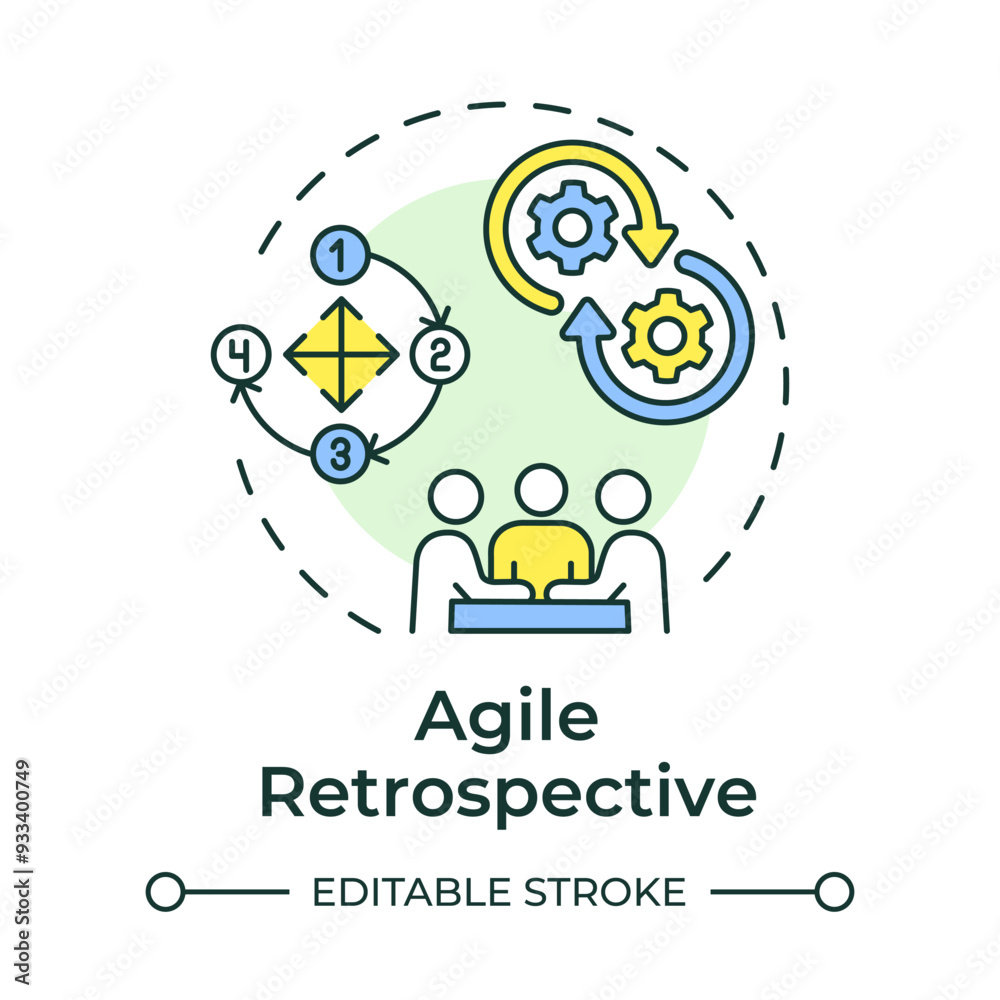 Agile retrospective multi color concept icon. Workflow management ...