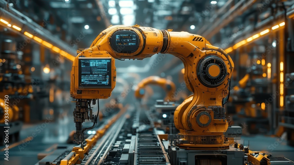 futuristic smart factory with robotic arms and aicontrolled assembly ...