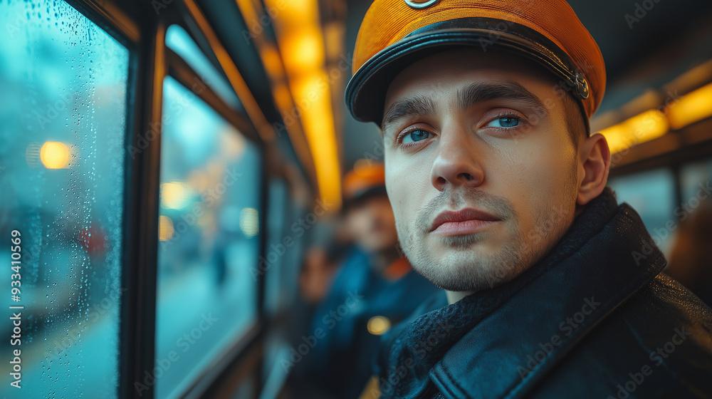 male and female transportation workers, such as bus drivers or train ...