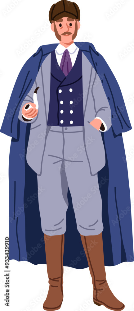 Victorian detective in 19th century fashion outfit. Elegant English ...