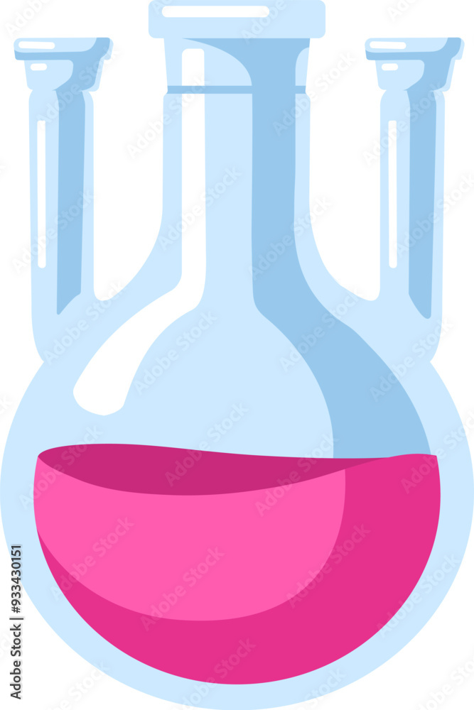 Three-neck flask, chemical laboratory glassware. Glass container for ...