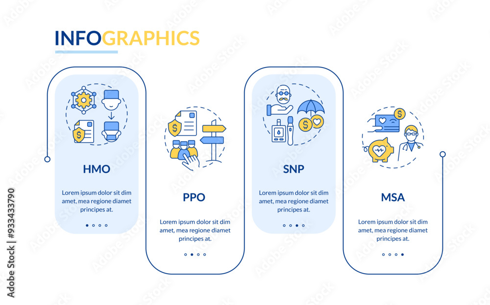Advantage health plans rectangle infographic vector. Primary and senior ...
