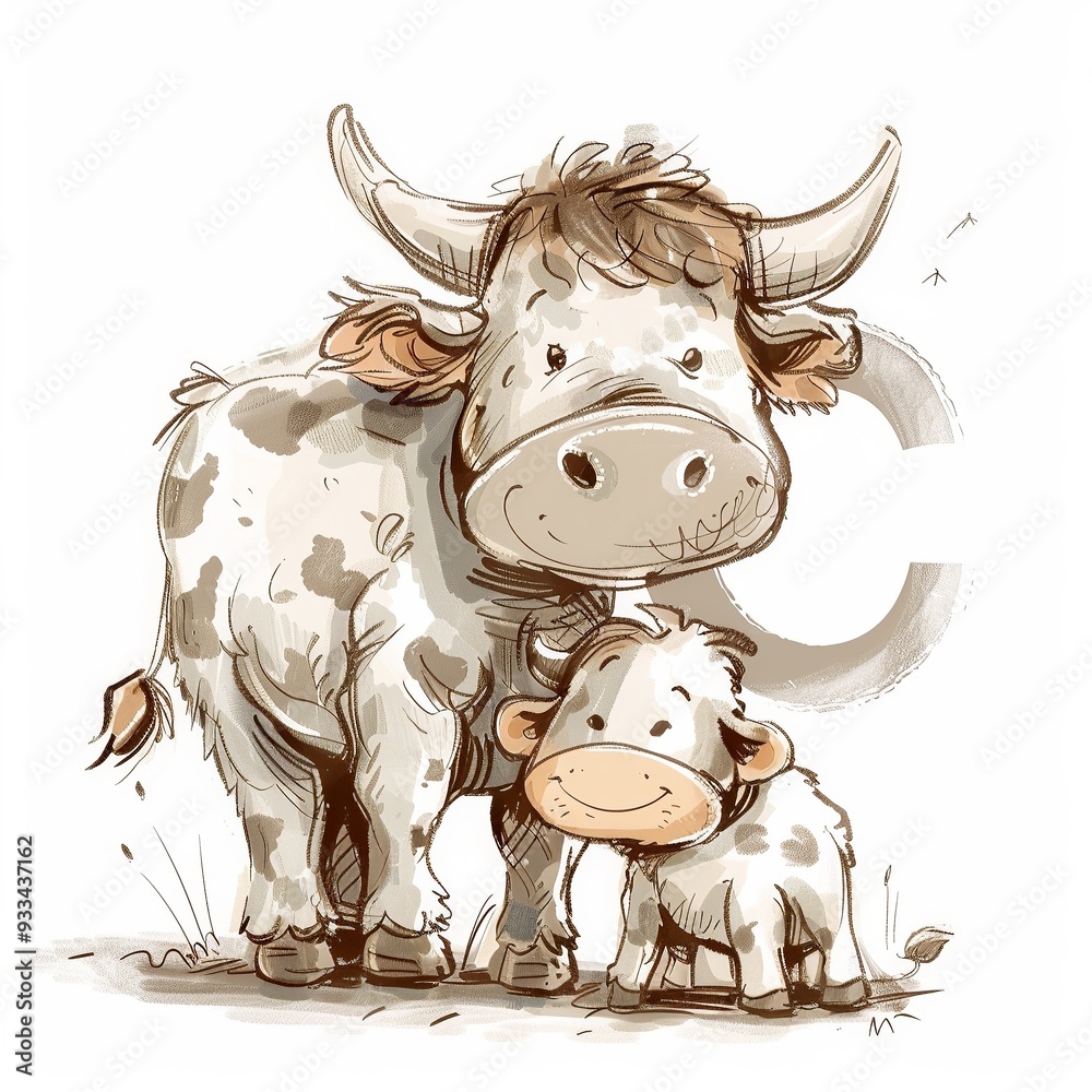 Alphabet letter C for cute cow on white background A drawing of a happy ...