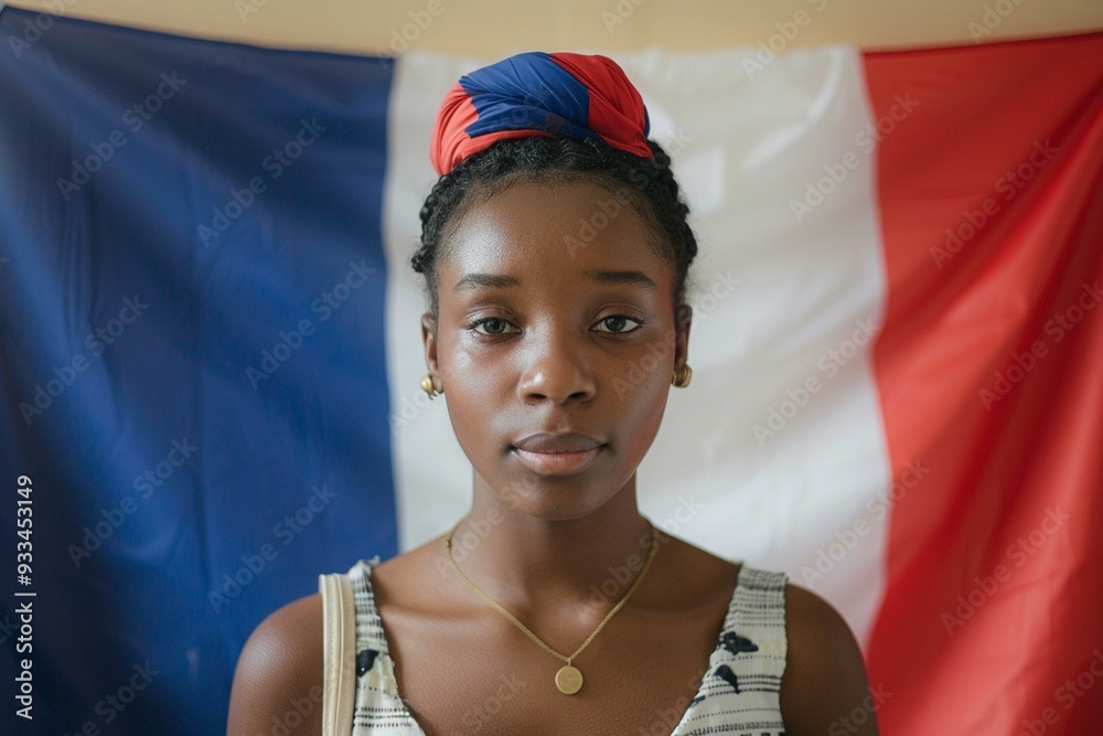 Nigerian woman's anguished expression contrasts france flag she holds ...
