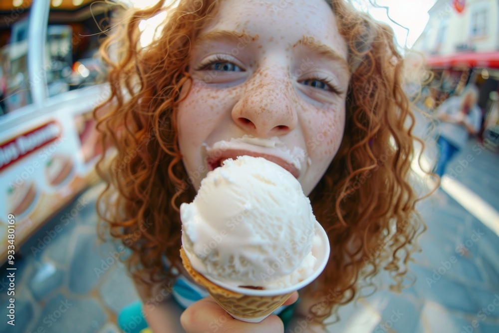 Serene teen freckles and radiant smile enjoying autumn. Spirited girl ...