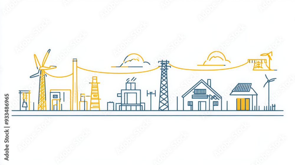A single line vector drawing depicts the path of electricity from the ...