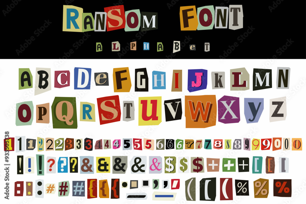 Ransom font Collage style vector letters alphabet. Cut out Blackmail or ...