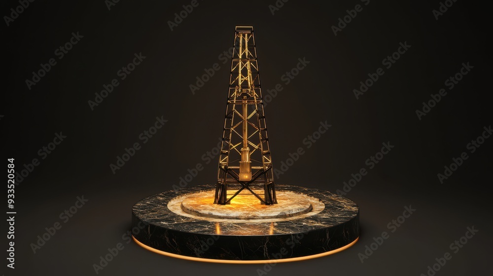 Artistic representation of a classic Texas oil derrick in a deep black ...