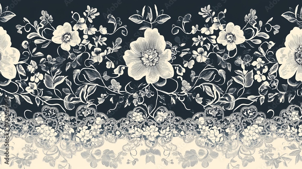 The exquisite and complex lace and ribbon patterns seamlessly blend ...