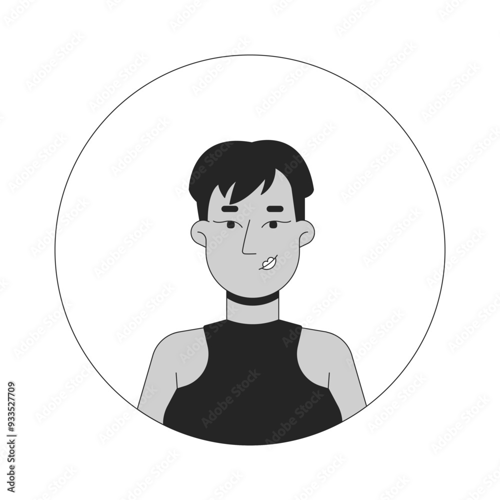 African american woman pixie haircut black and white 2D vector avatar ...