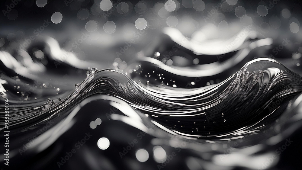 Arte abstrata água fluida em preto e branco desfocada, luzes boke preto e branco. Fundo de tela ...