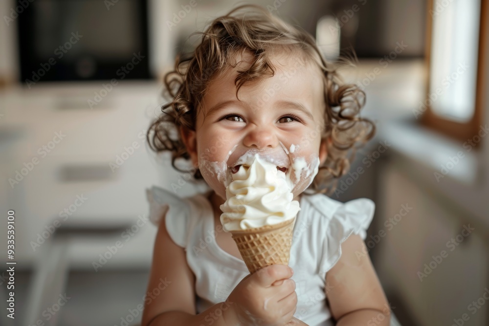 Adorable infant exhibits gentle smile highlighting her innocence. Ice ...