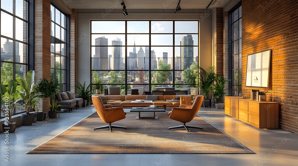 High-resolution loft office with two storeys, coworking and conference ...