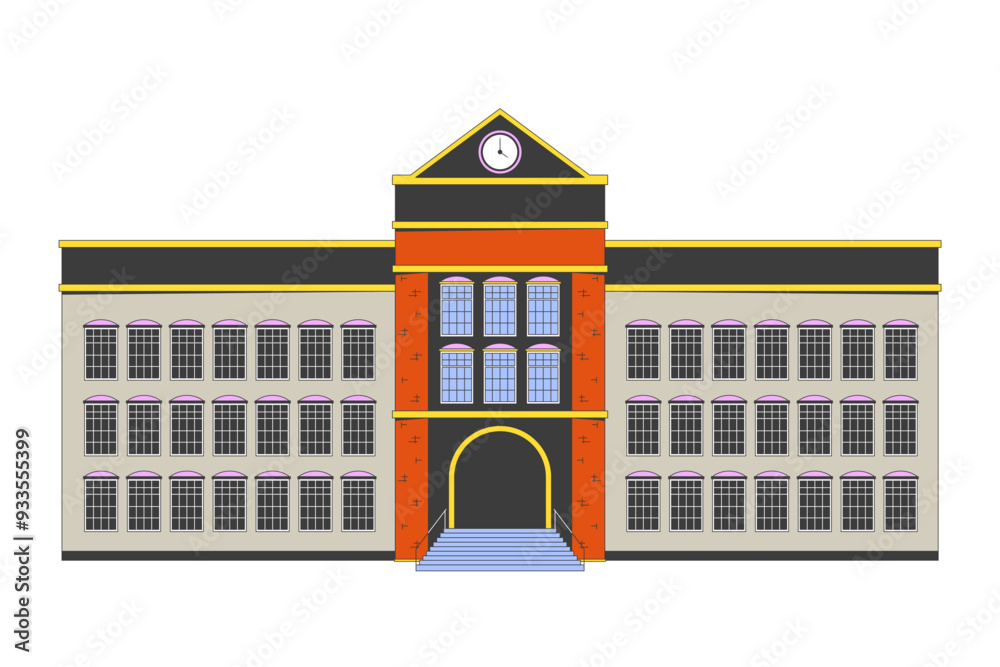 School exterior 2D cartoon object. Academy entrance. Highschool ...
