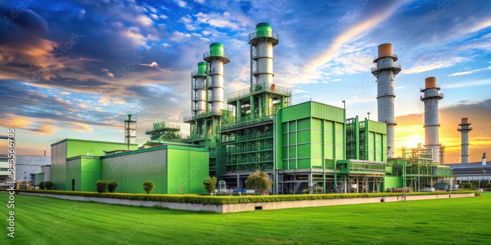 Photo & Art Print Green power plant gas turbine factory building with ...