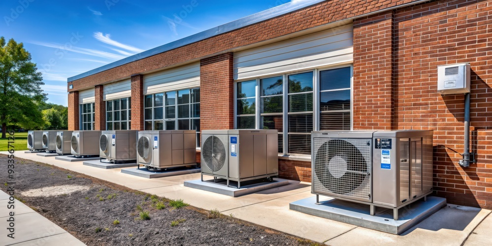 HVAC units installed outside school building, HVAC, air conditioning ...