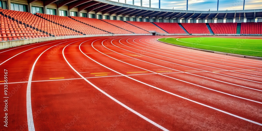 Empty red running track in stadium closeup, Stadium, Running track ...