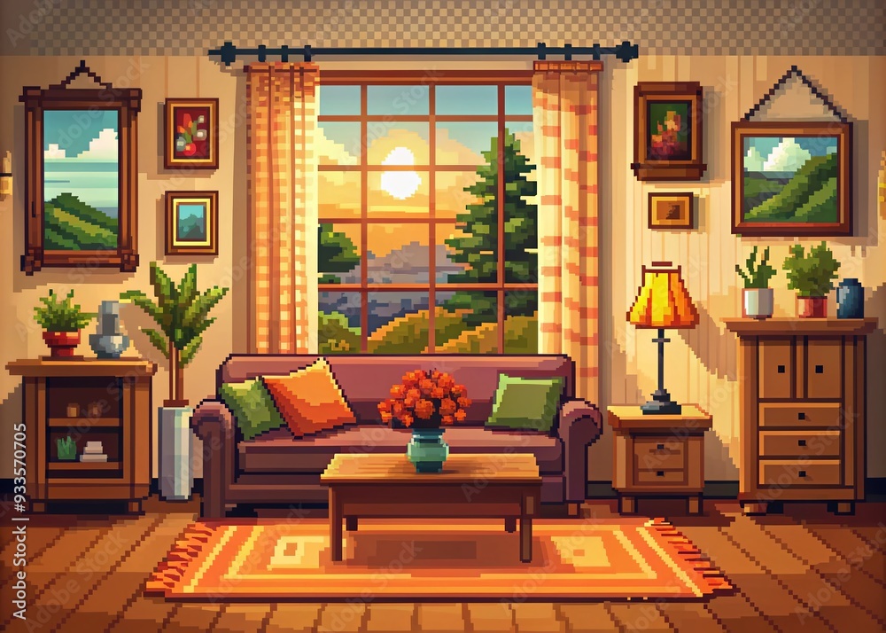 Pixel Art Nostalgia: Retro-style pixelated graphics with warm, inviting ...