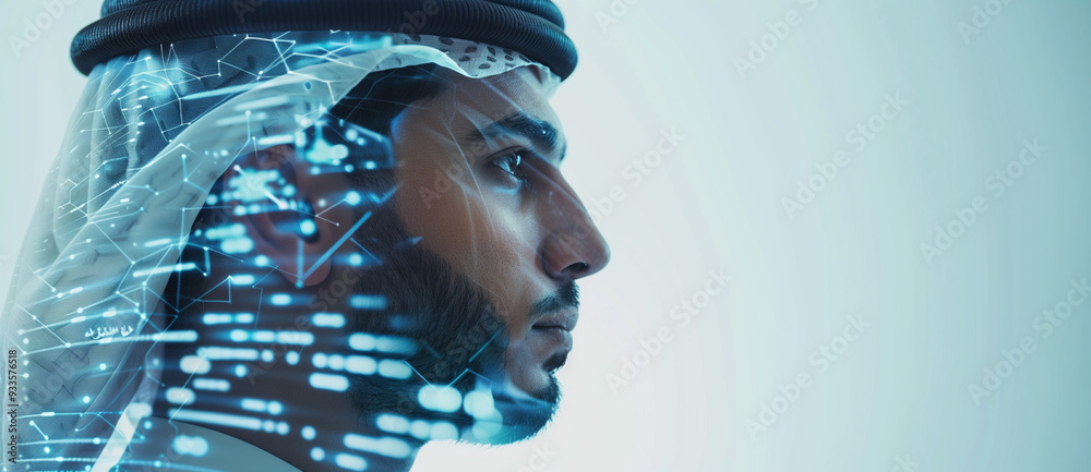 side profile portrait Middle Eastern North African Arab male coworker ...