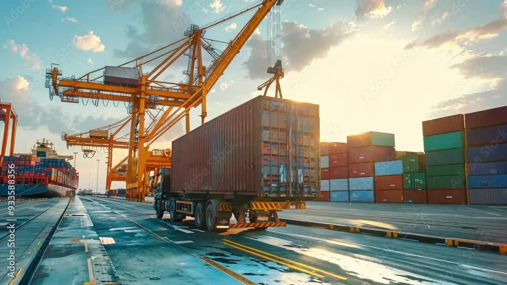 Logistics and transportation of container cargo ships and cargo planes ...