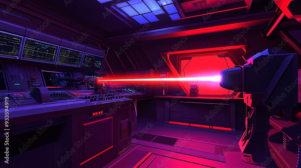 A futuristic defense system using laser technology, with a powerful ...
