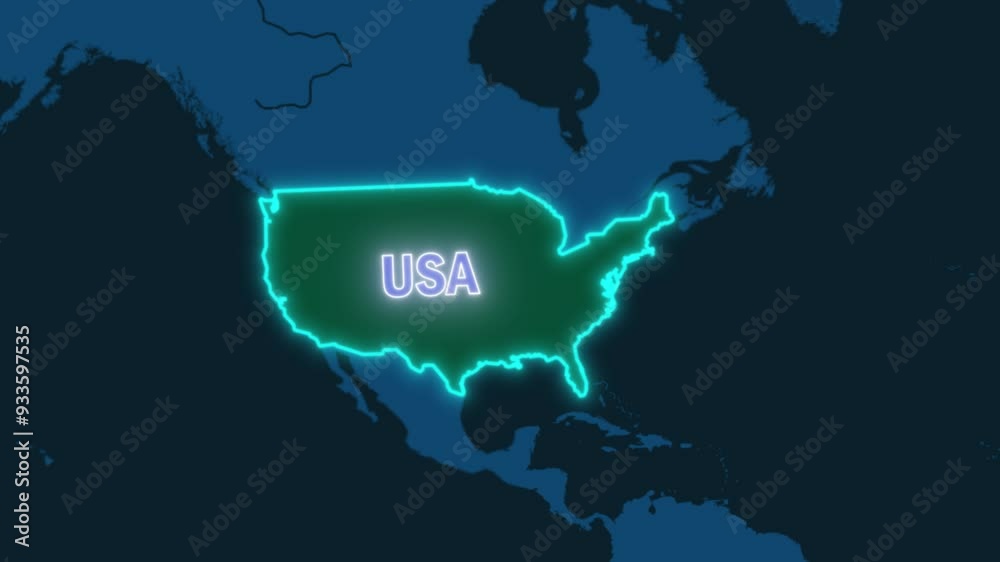 Glowing Map of United States of America. USA map with green glowing ...