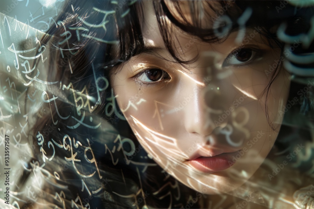 A Korean girl is shown practicing calligraphy with the Gamma, Delta ...