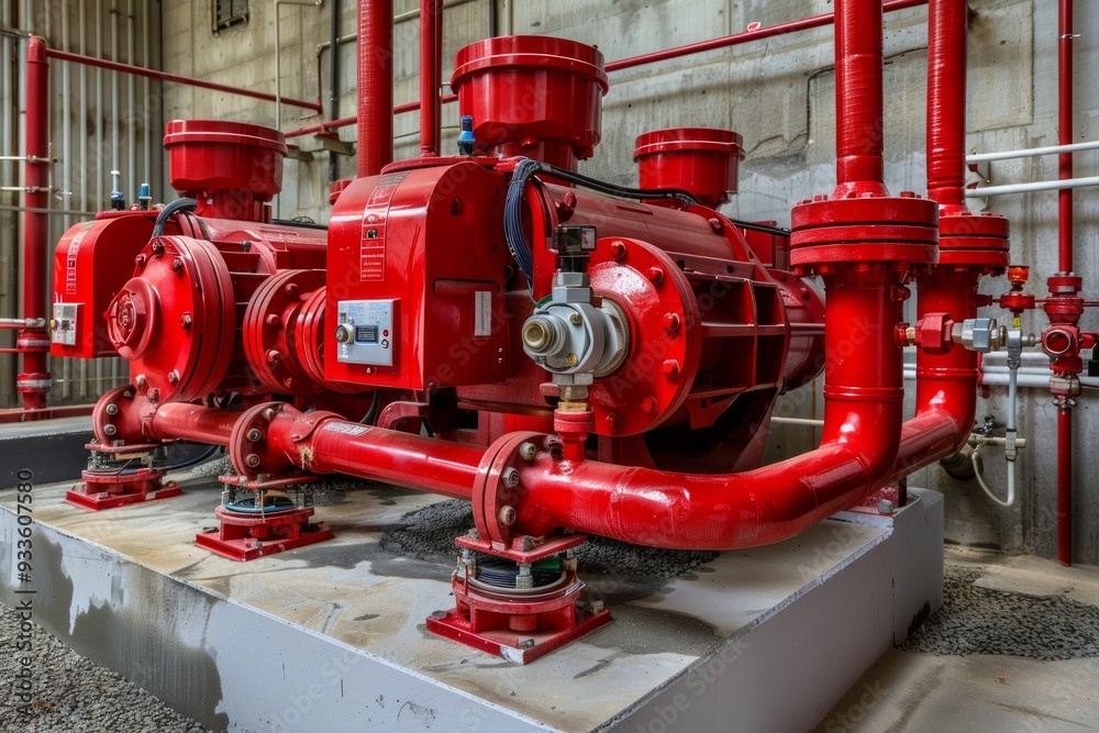 Fire Pump. Industrial fire pump station. Automatic fire extinguishing ...