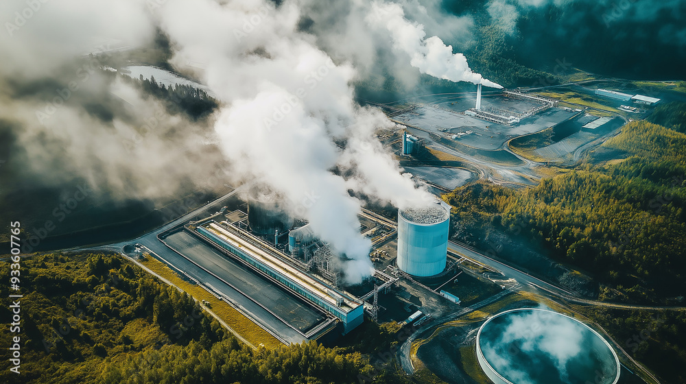 Aerial view Clean Energy Alternative Power From Geothermal Power Plant ...
