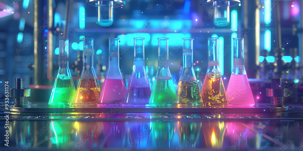 Modern Laboratory Setup, Bright, Colorful Chemical Reactions and ...