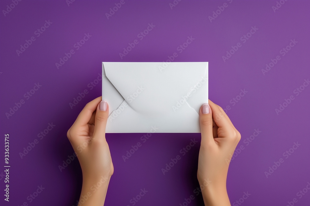 person is holding a white envelope in their hand. The envelope is open ...